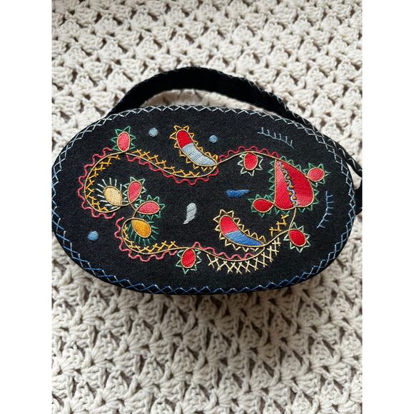 Unbranded | Bags | Vintage Y2k Black Abstract Embroidered Oval Box ...